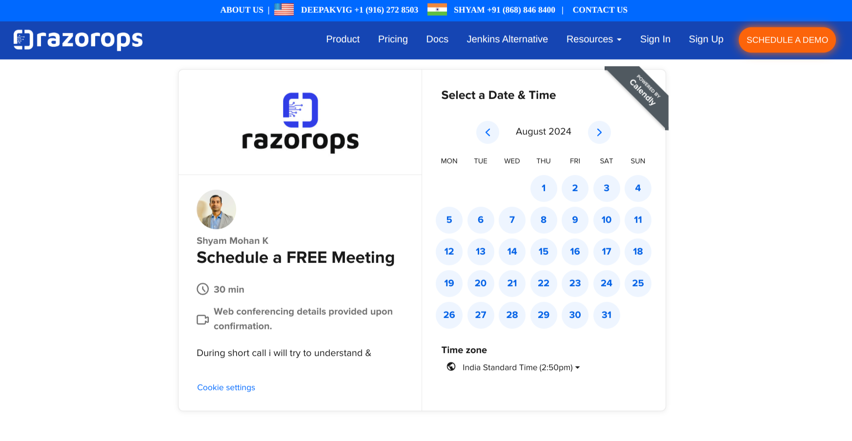 Schedule a Meeting with Shyam | Razorops